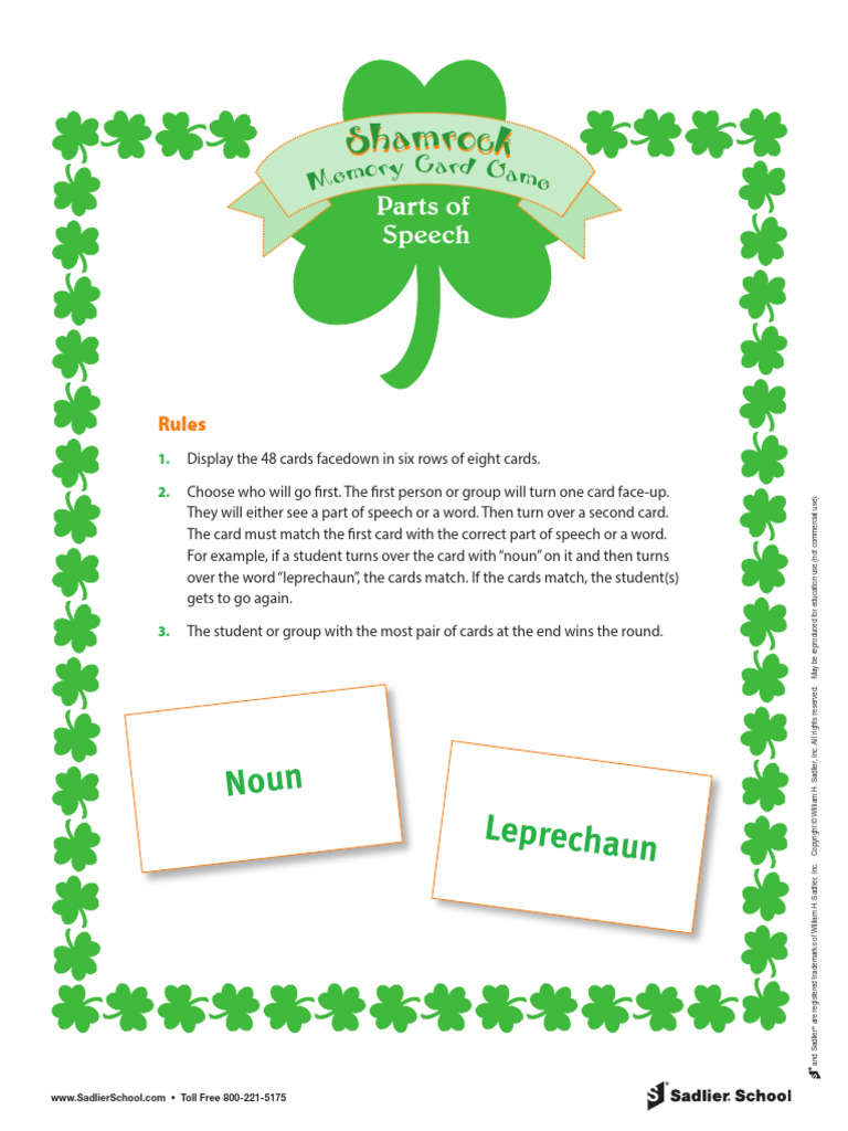 Shamrock Memory Card Game Rules | PDF | Language Mechanics | Linguistic ...