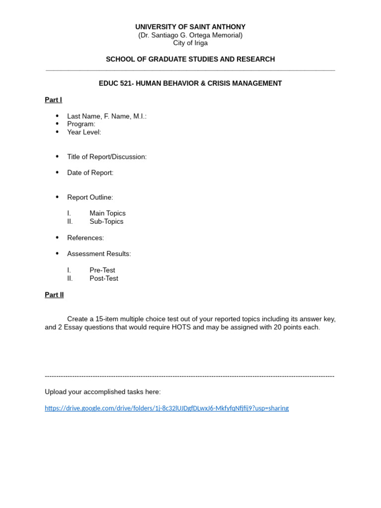 Human Behavior & Crisis Management Report | PDF