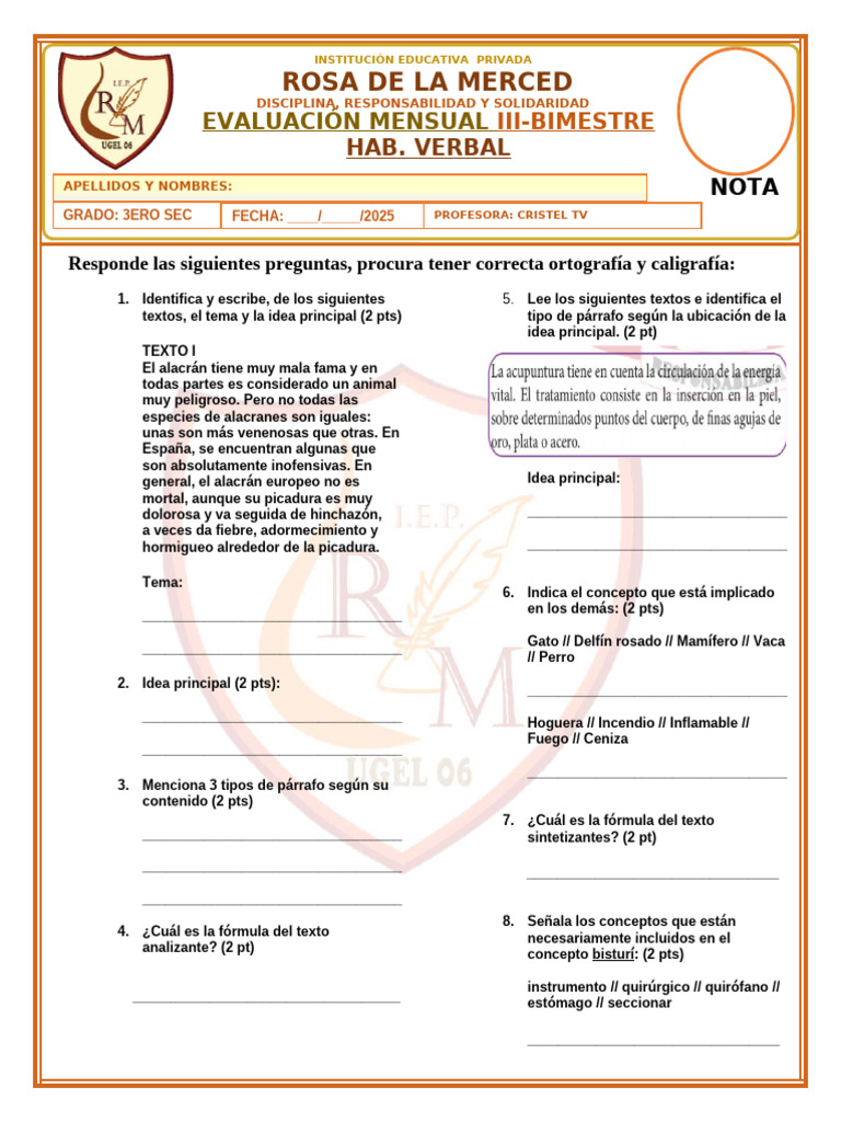 3ero Sec Habilidd Verbal | PDF