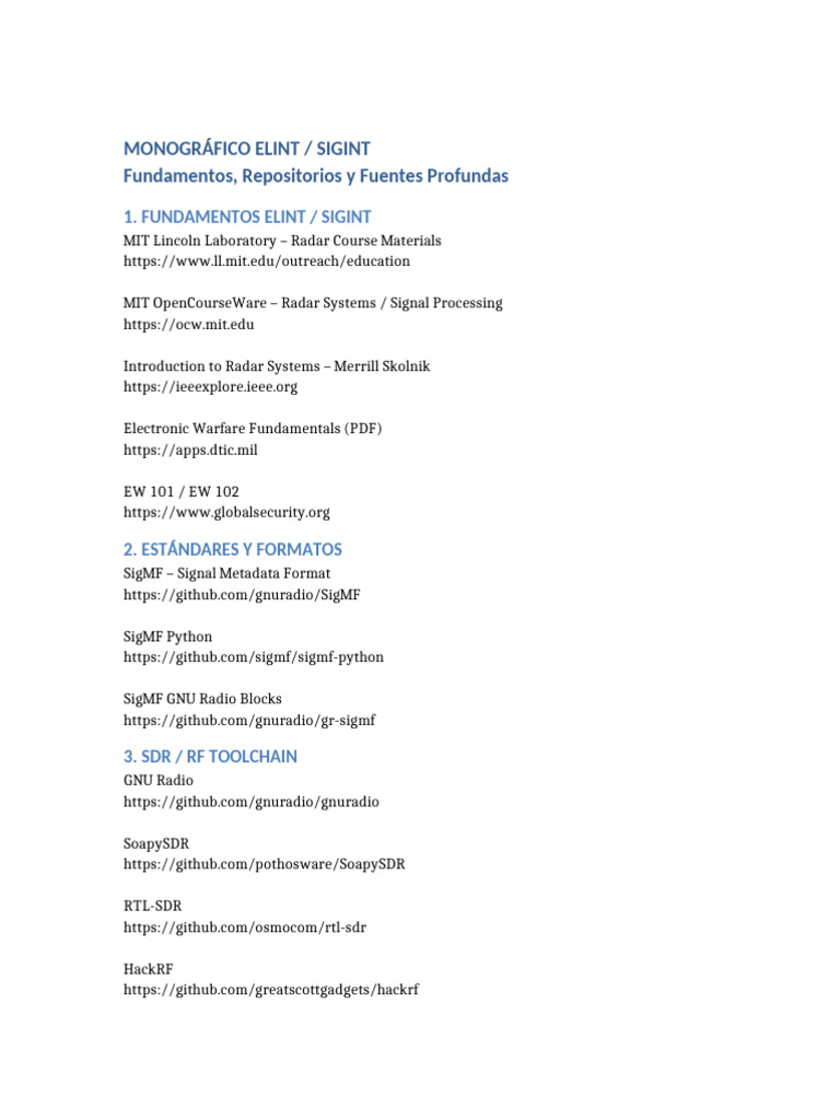ELINT/SIGINT: Fundamentos y Recursos | PDF