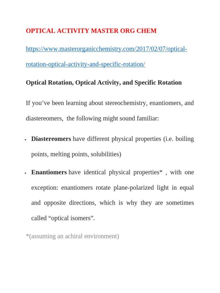 Understanding Optical Activity in Chemistry | PDF | Chirality ...