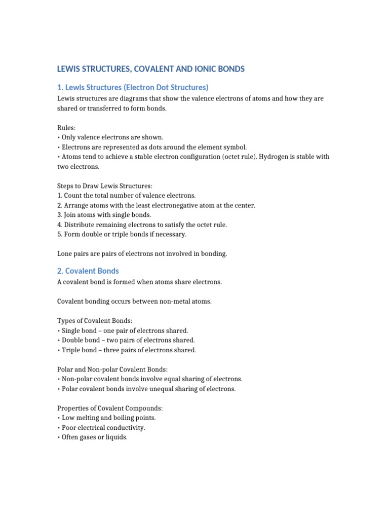 Lewis Structures: Covalent vs Ionic Bonds | PDF