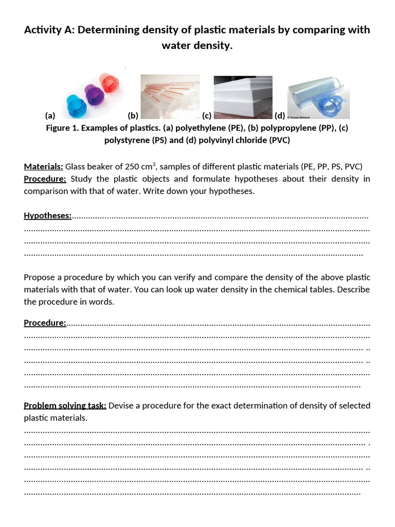 Measuring Plastic Density vs. Water | PDF | Plastic | Density