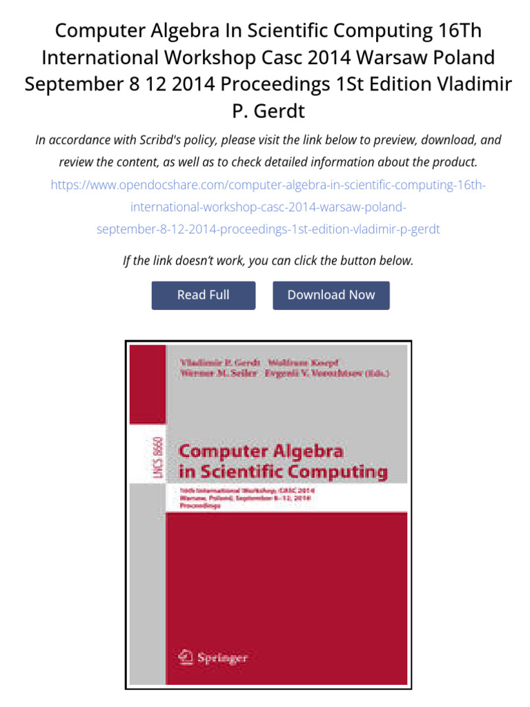 Computer Algebra in Scientific Computing 16th International Workshop ...
