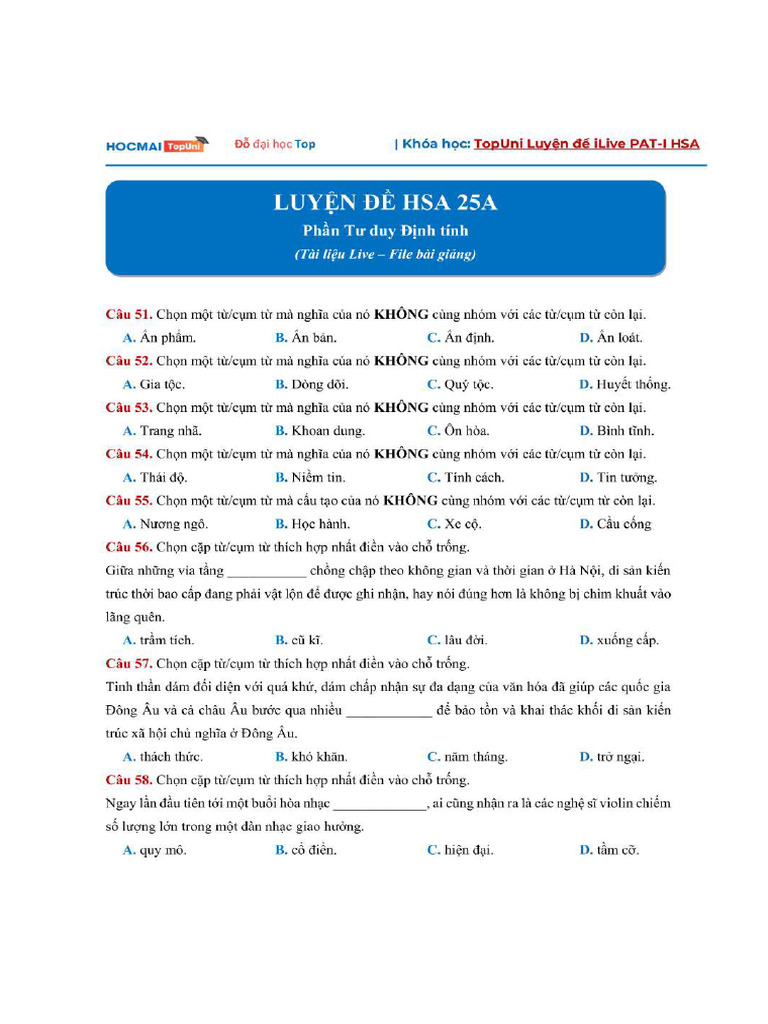 Luyen de HSA25A - Phan Tu Duy Dinh Tinh (1)-Đã Gộp-đã Nén | PDF