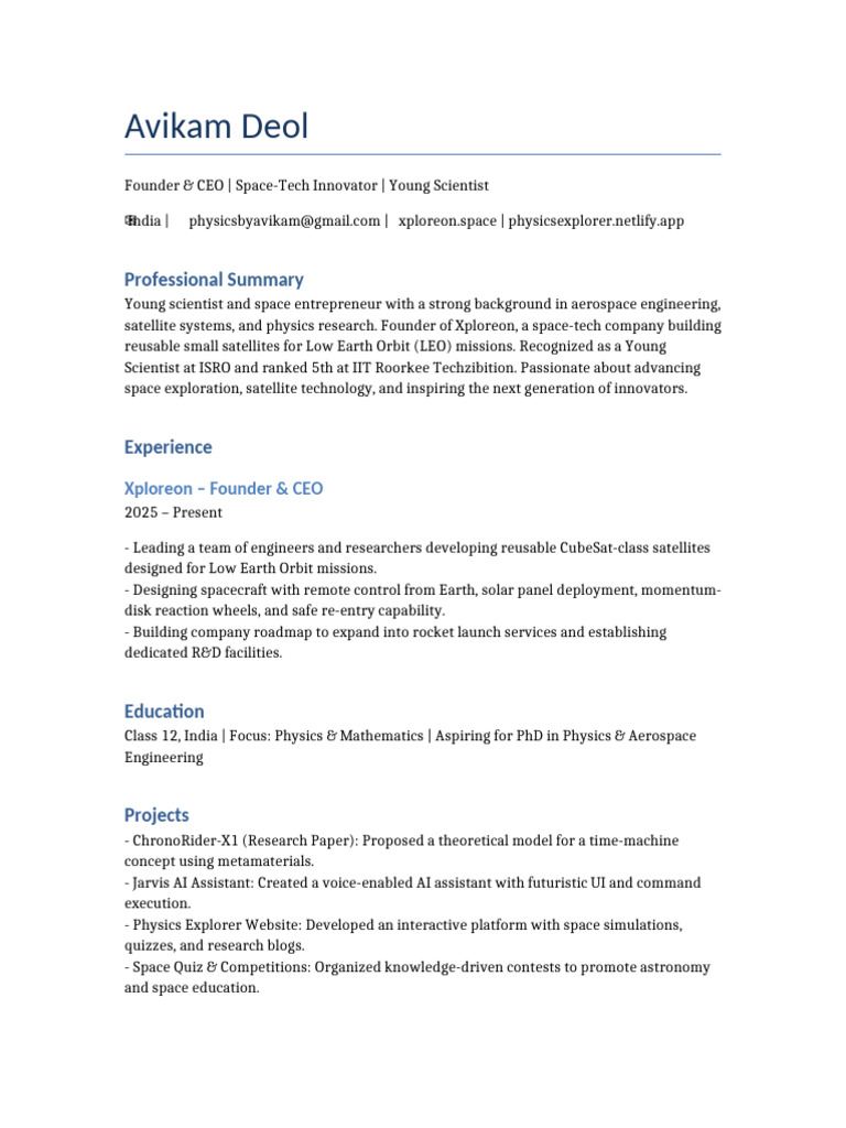 Young Space-Tech Innovator Profile | PDF