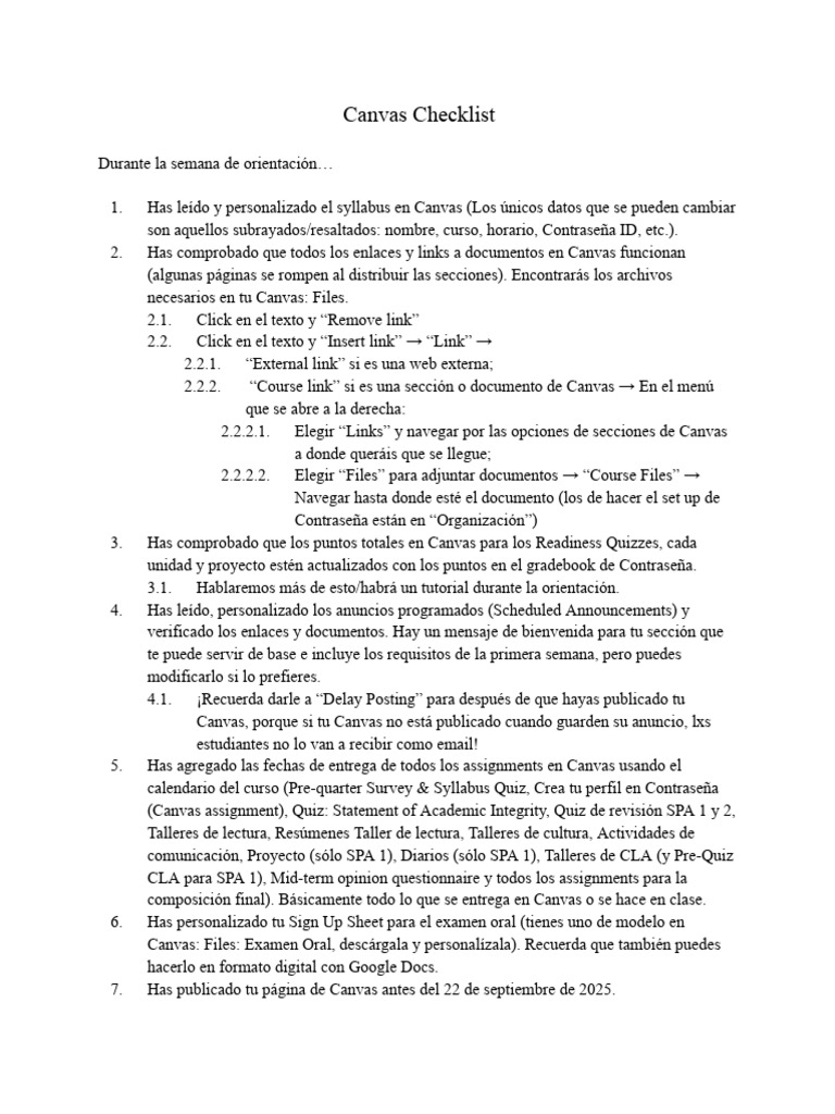 Canvas Checklist | PDF