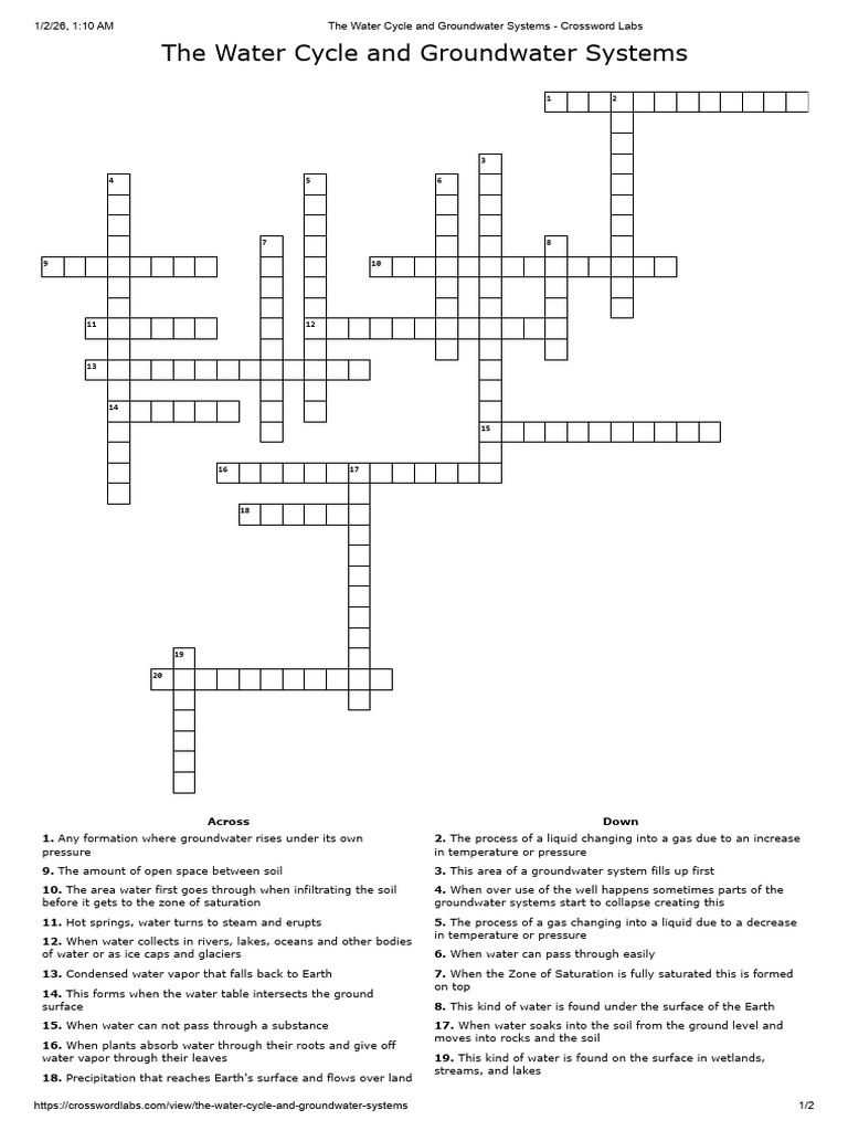 Water Cycle & Groundwater Crossword | PDF | Water | Water Cycle