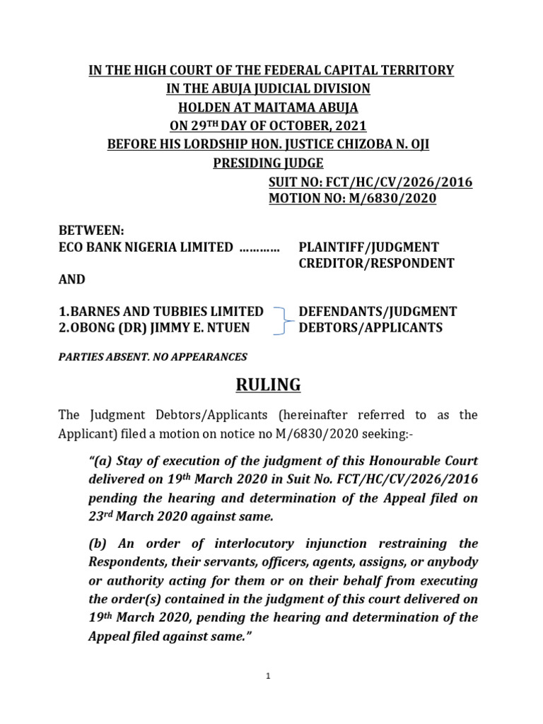 Ruling on Stay of Execution Motion | PDF | Judgment (Law) | Lawsuit