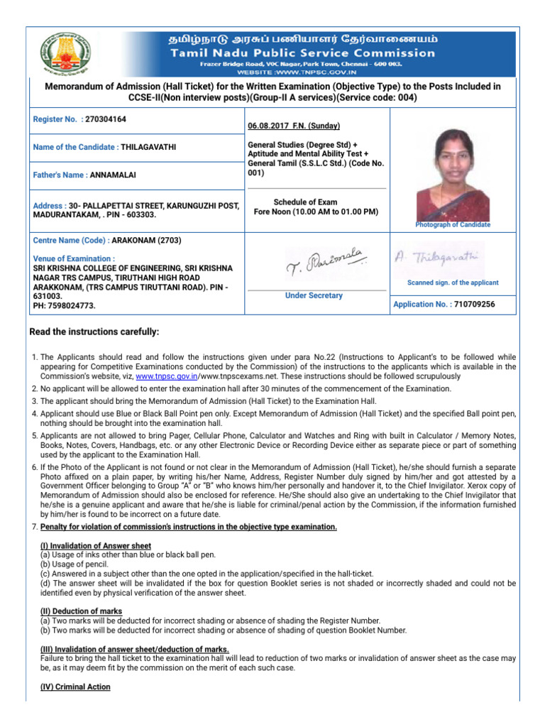 Hall Ticket g2 | PDF