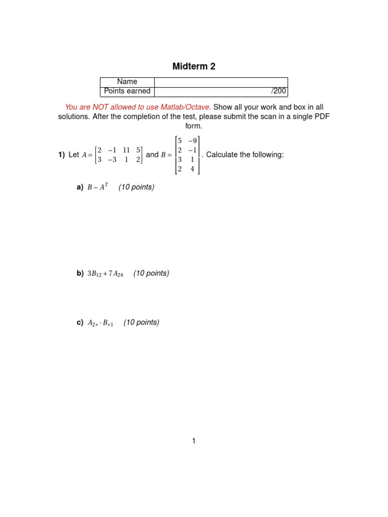 Midterm 2 (3) | PDF | Matrix (Mathematics) | Mathematical Concepts