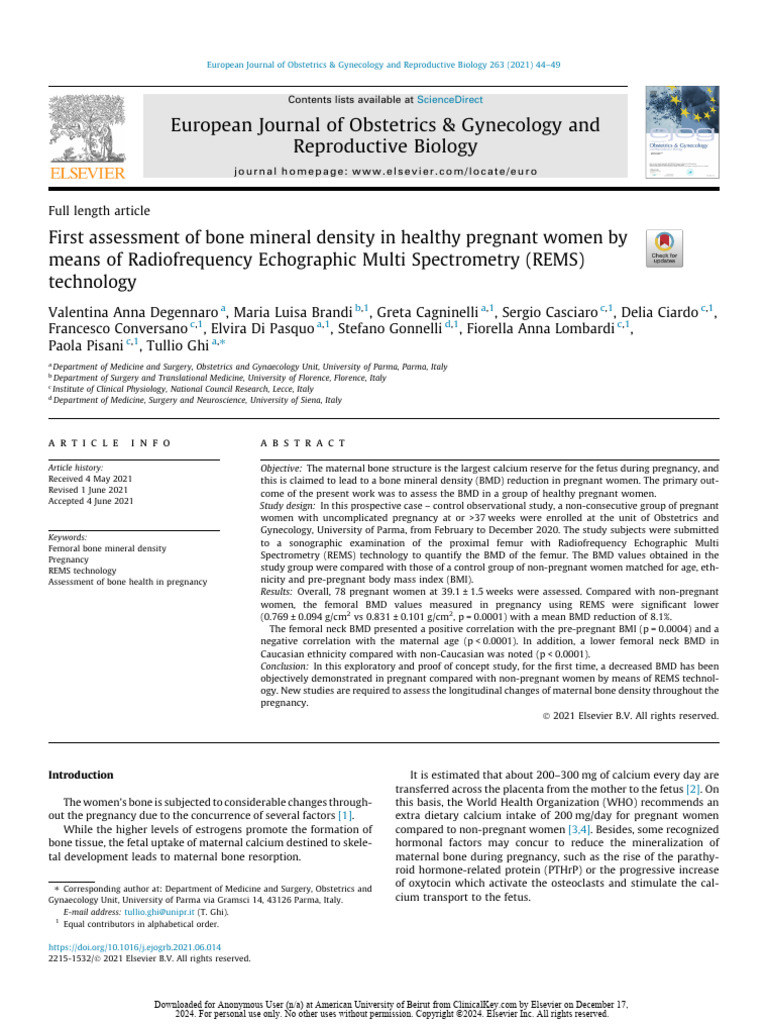 First Assessment of Bone Mineral Density in Healthy Pregnant Women by ...