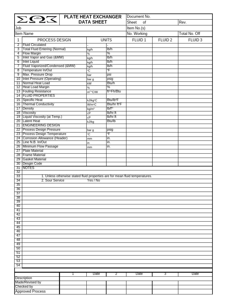 Plate Heat Exchanger Data Sheet | PDF | Heat Exchanger | Pressure