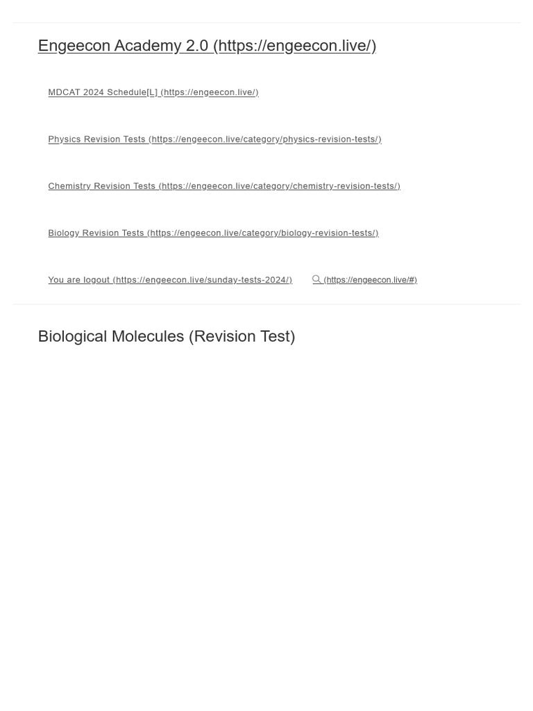 Biological Molecules (Revision Test) - Engeecon Academy 2.0 | PDF ...