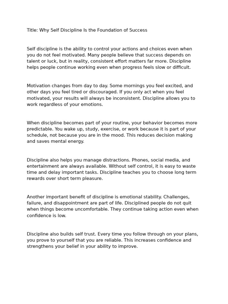 The Power of Self Discipline for Success | PDF | Disciplines | Cognition