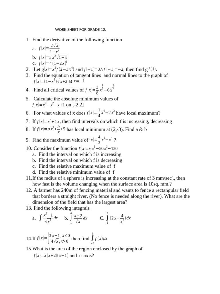 Grade 12 ( Unit 2 $3) Work Sheet | PDF | Mean | Mode (Statistics)
