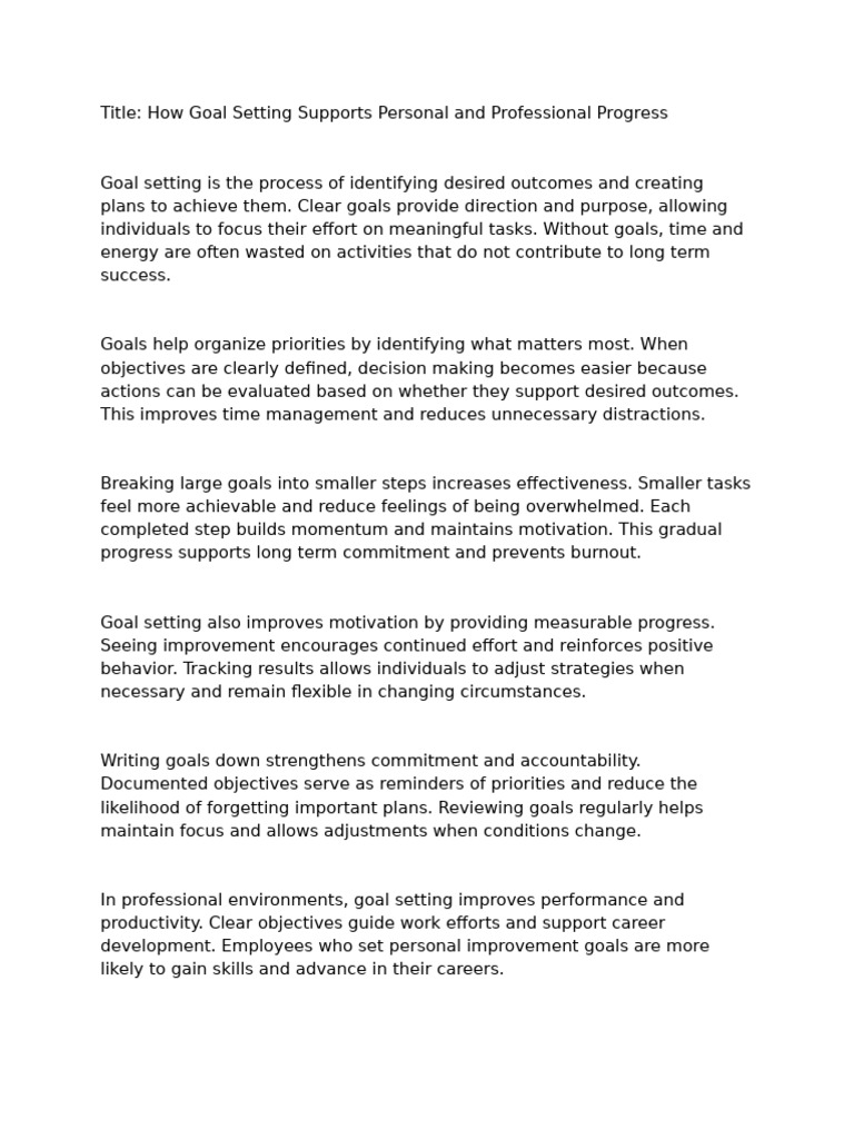 How Goal Setting Supports Personal and Professional Progress | PDF ...