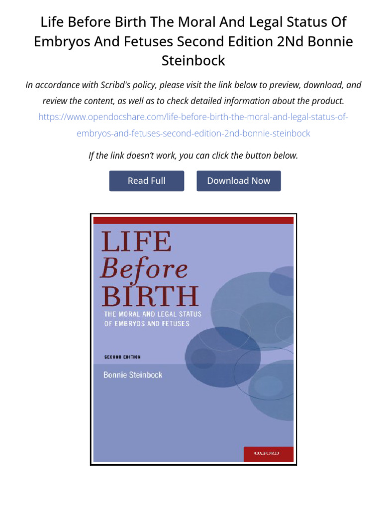 Life Before Birth The Moral And Legal Status Of Embryos And Fetuses ...