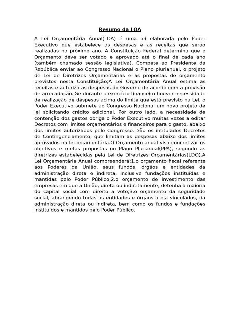 Resumo Da LOA | PDF