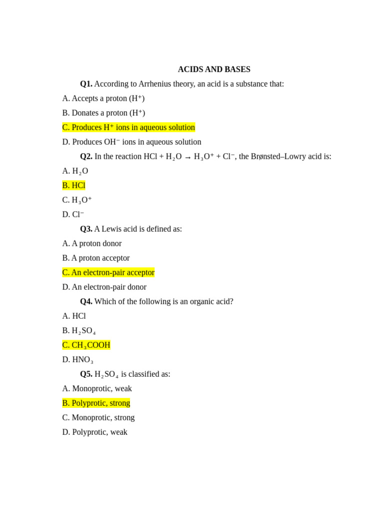 Acids and Bases - Ex | PDF | Acid | Materials
