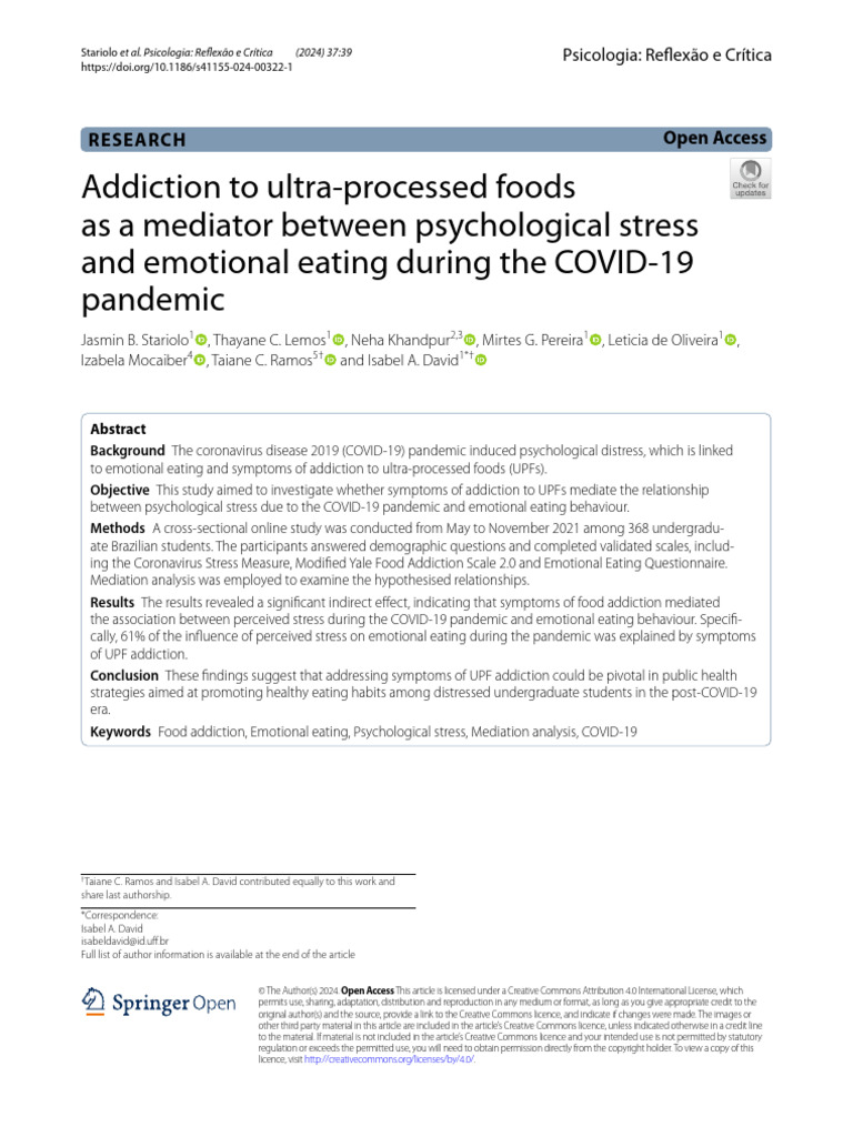 UPF Addiction and Emotional Eating During COVID-19 | PDF | Food ...