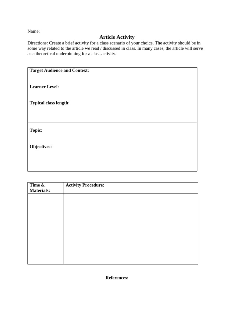Article Activity Template & Rubric | PDF