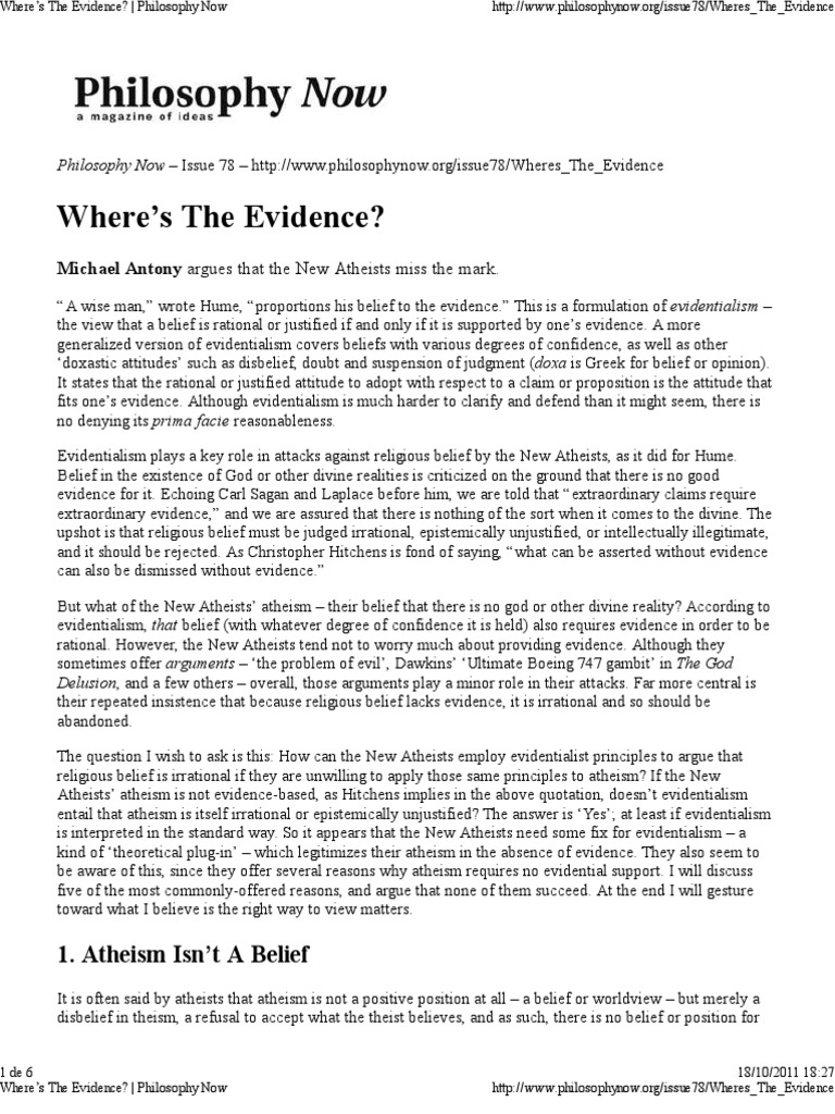 Where's The Evidence - Philosophy Now | PDF | Atheism | Occam's Razor