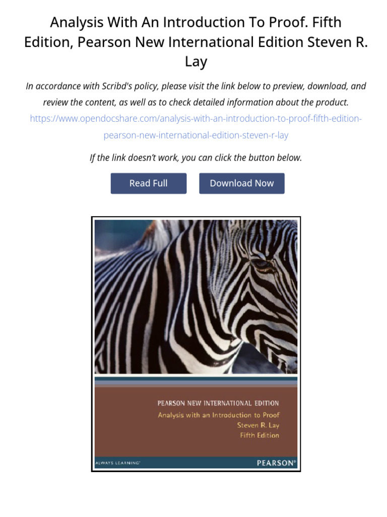 Analysis with an introduction to proof. Fifth Edition, Pearson New ...