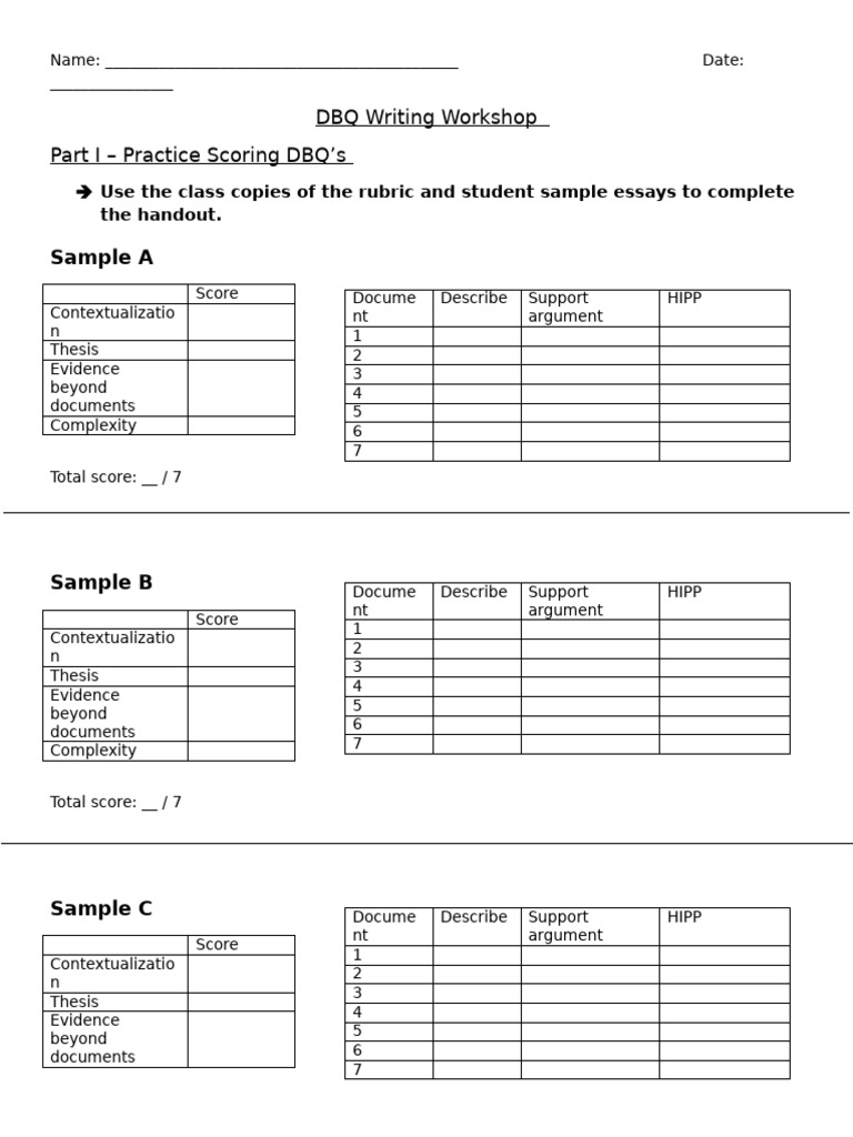 DBQ Writing Workshop Guide | PDF