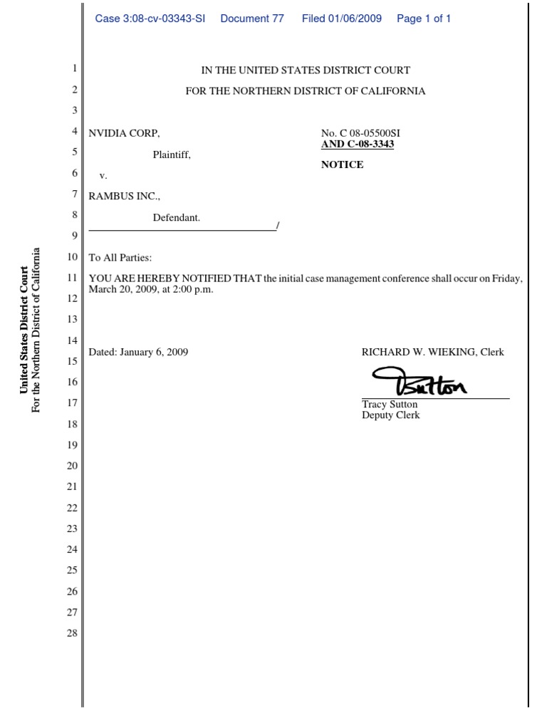 NVIDIA v. Rambus Case Management Notice | PDF | United States Case Law ...