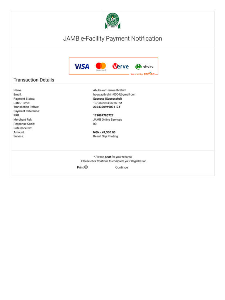 Https Efacility.jamb.Gov.ng Remitta RedirectURL RRR=171094785727 ...
