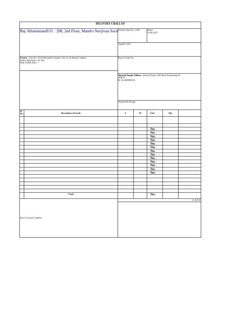 Delivery Challan - Clean Forest | PDF