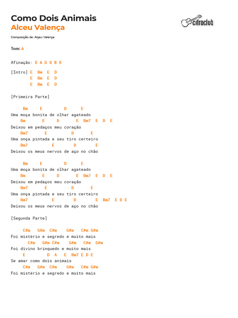 Cifra Club - Alceu Valença - Como Dois Animais | PDF