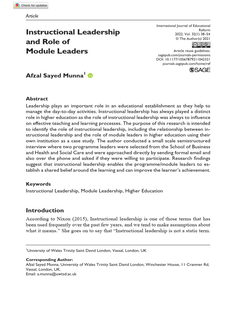 Role of Instructional Leadership in Higher Ed | PDF | Leadership ...