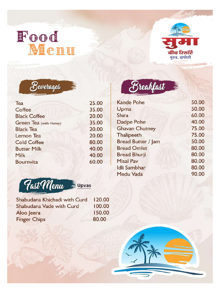 Suma Beach Resort Menu Card | PDF