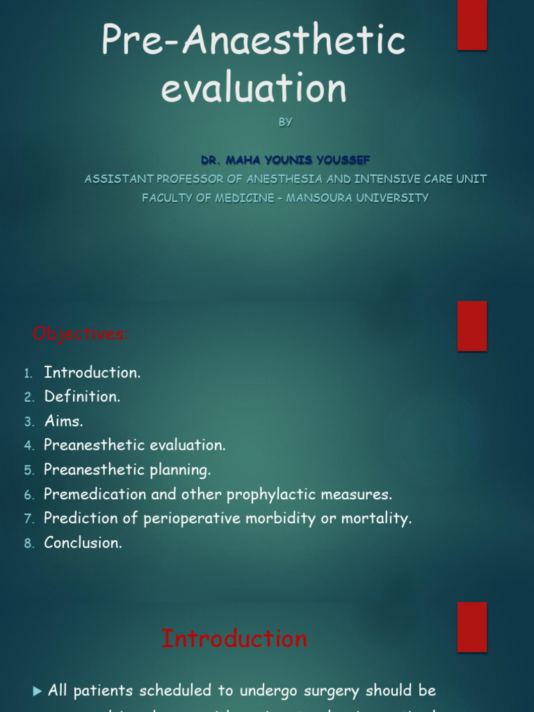 Pre-Anaesthetic Evaluation Guide | PDF | Anesthesia | Surgery