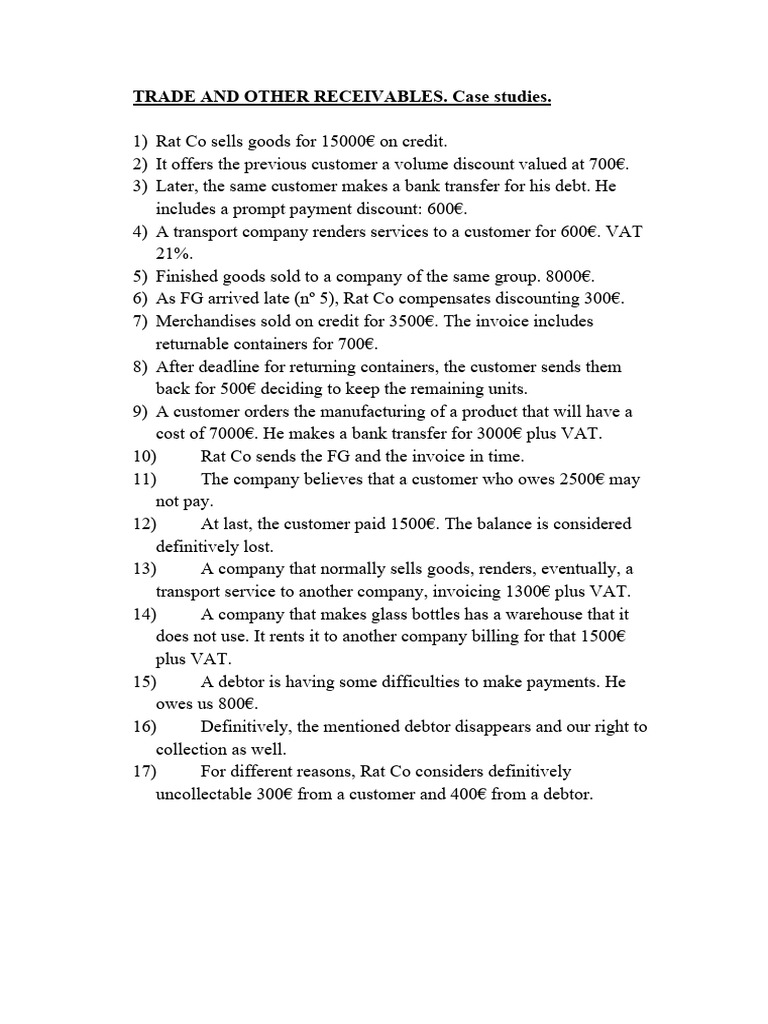 Trade Receivables Case Studies Analysis | PDF