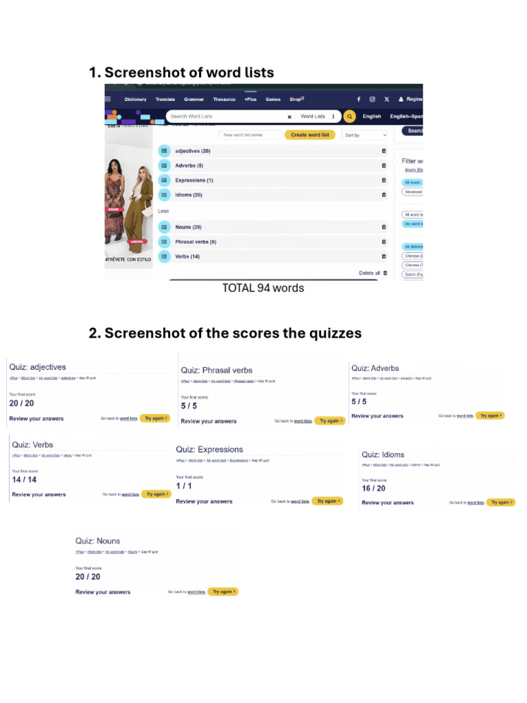 Word Lists and Quiz Scores Overview | PDF