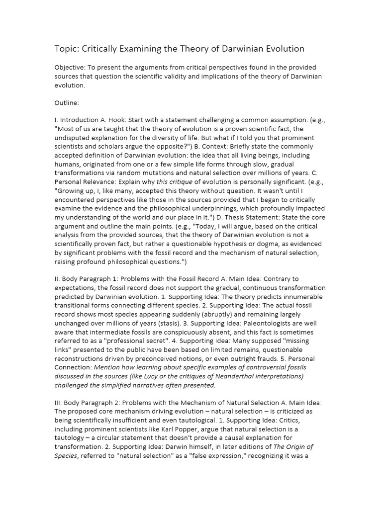 Outline Evolution | PDF | Natural Selection | Evolution