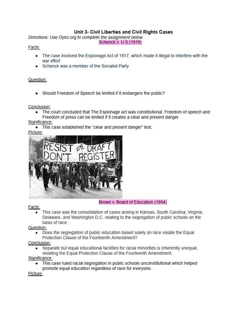 Unit 3- Civil Liberties and Civil Rights Cases | PDF | Citizens United ...