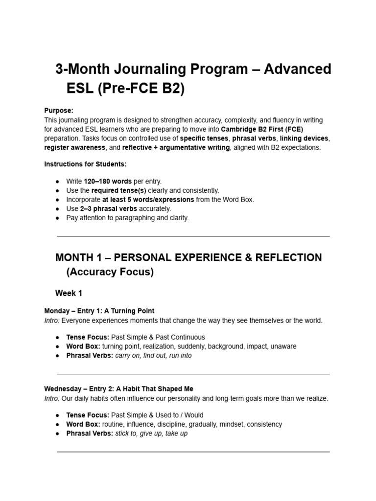 Advanced ESL 3-Month Journaling Guide | PDF | Grammatical Tense | Verb