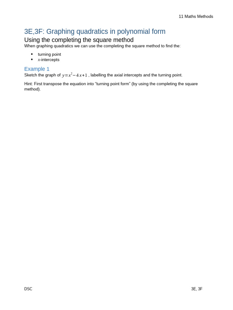 3E 3F Graphing Quadratics in Polynomial Form | PDF
