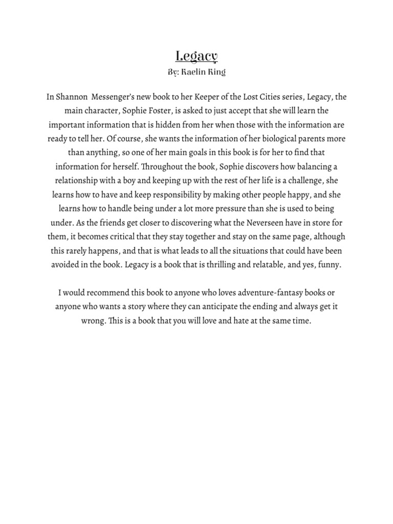 Legacy: Sophie Foster's Journey | PDF