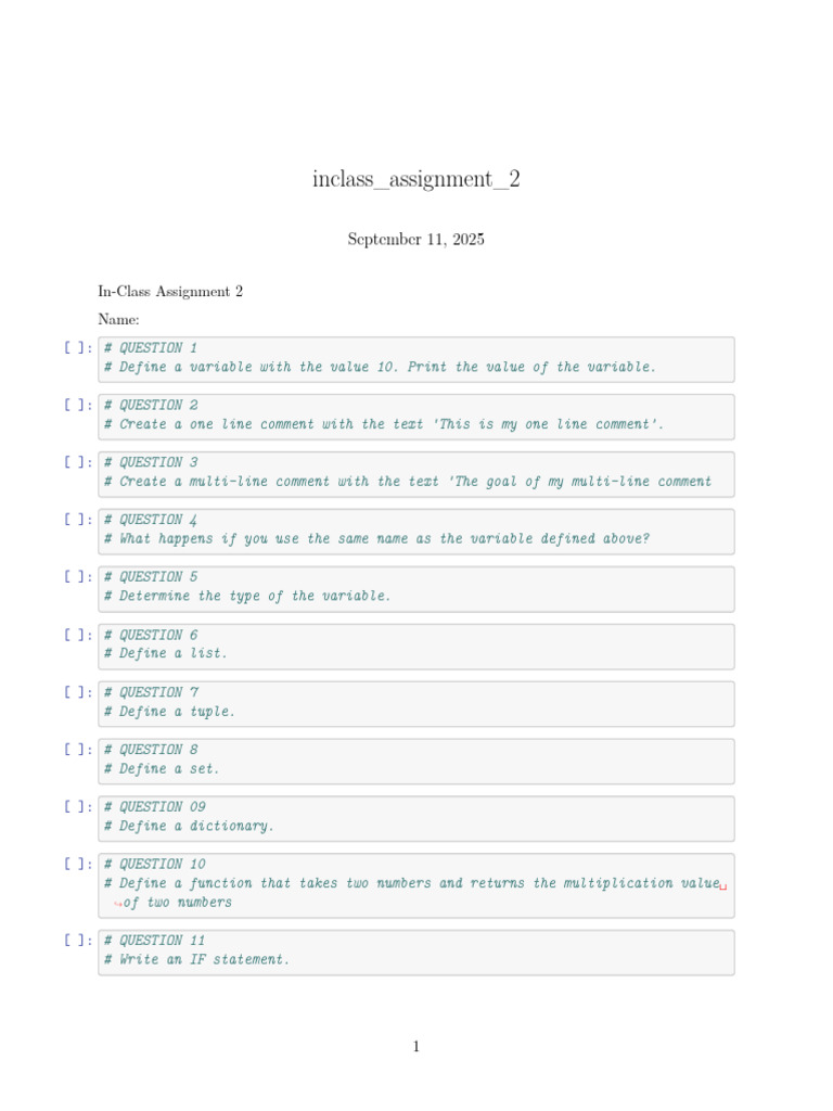 Inclass Assignment 2 | PDF