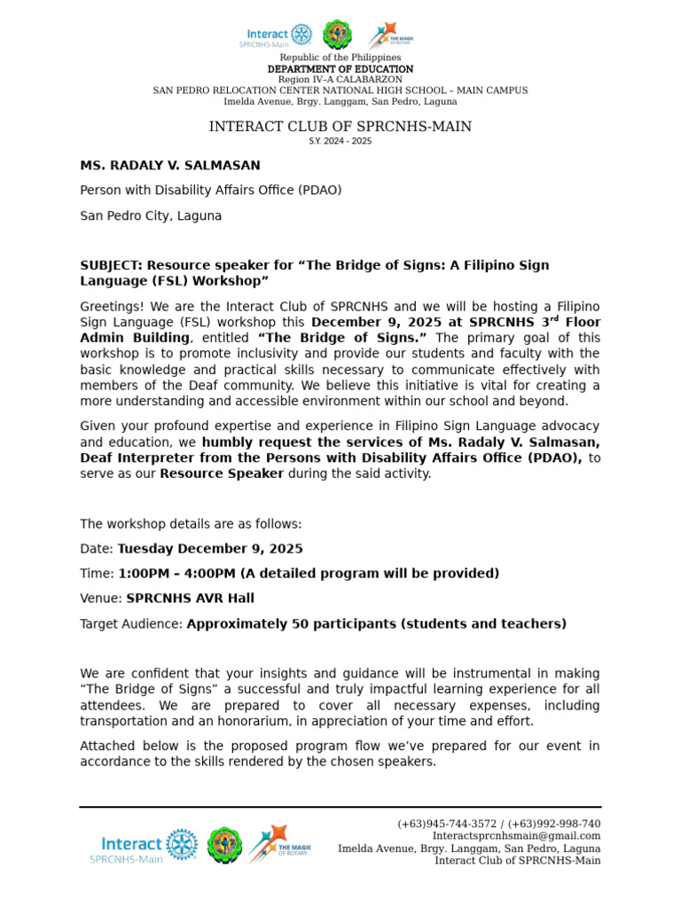 FSL Letter To Lgu Speaker | PDF