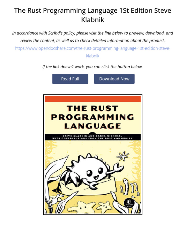 The Rust Programming Language 1st Edition Steve Klabnik | PDF | Computer Programming | Software ...