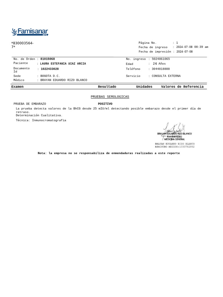 Formato Prueba de Embarazo 1 | PDF