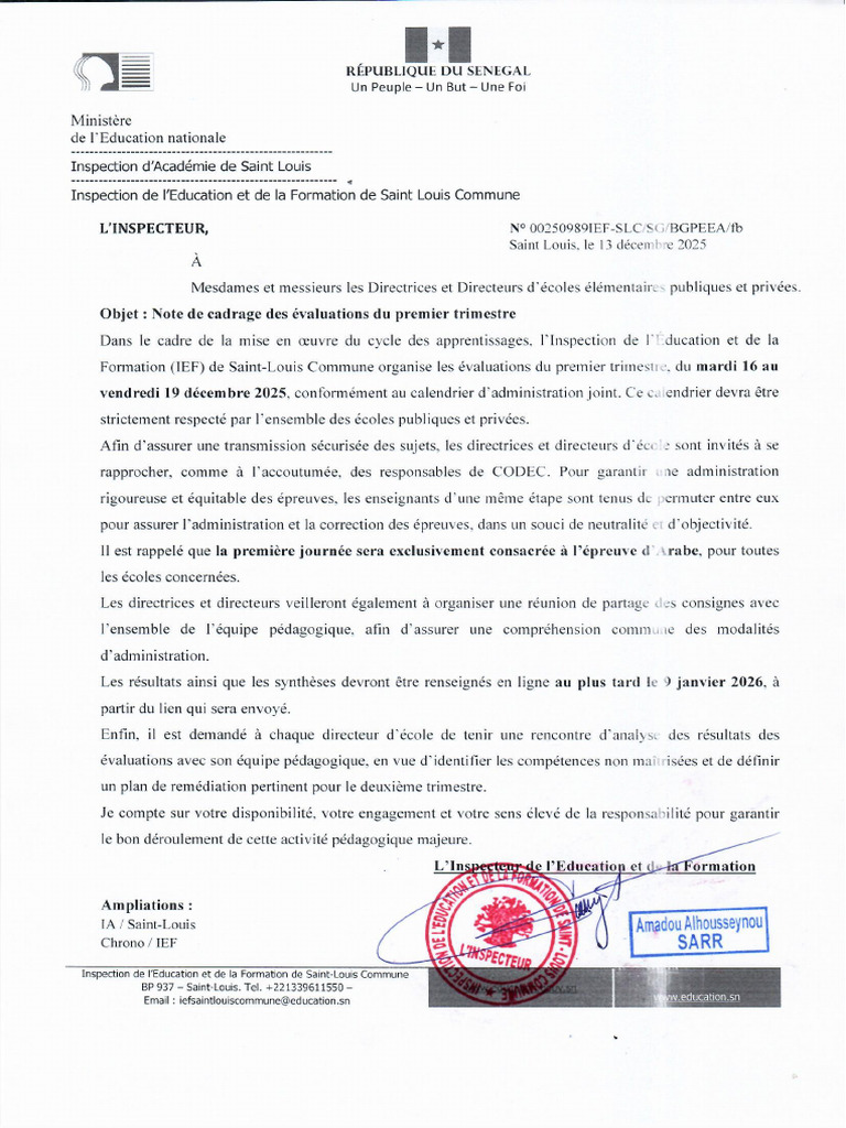 Note de Cadrage Evaluation Du 1er Trim | PDF