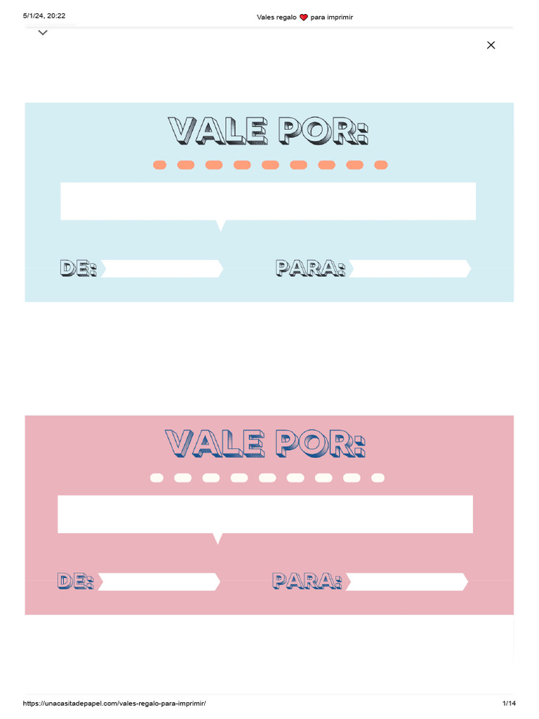 Vales Regalo para Imprimir Gratis | PDF