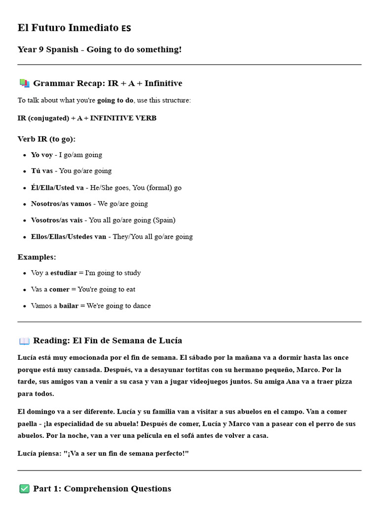 Future Plans in Spanish: IR + A + Infinitive | PDF | Linguistic ...